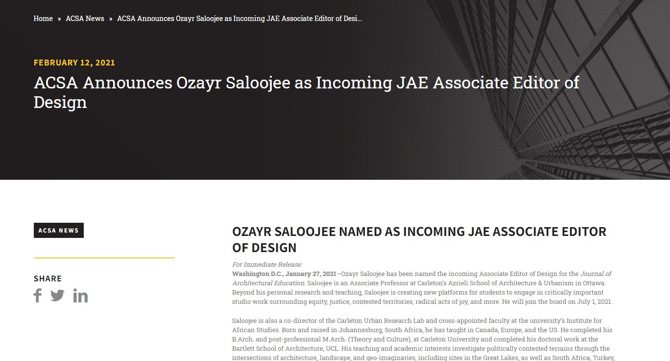 Professor Saloojee is appointed JAE Associate Editor | C-URL